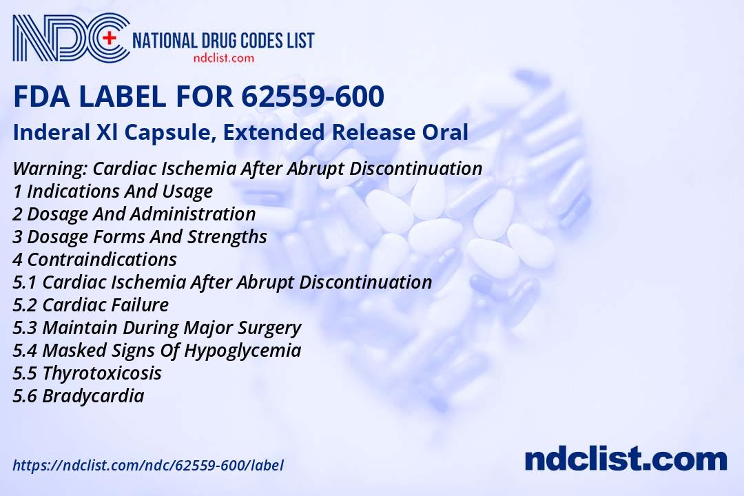 Inderal Xl Capsule, Extended Release- FDA Label NDC62559-600