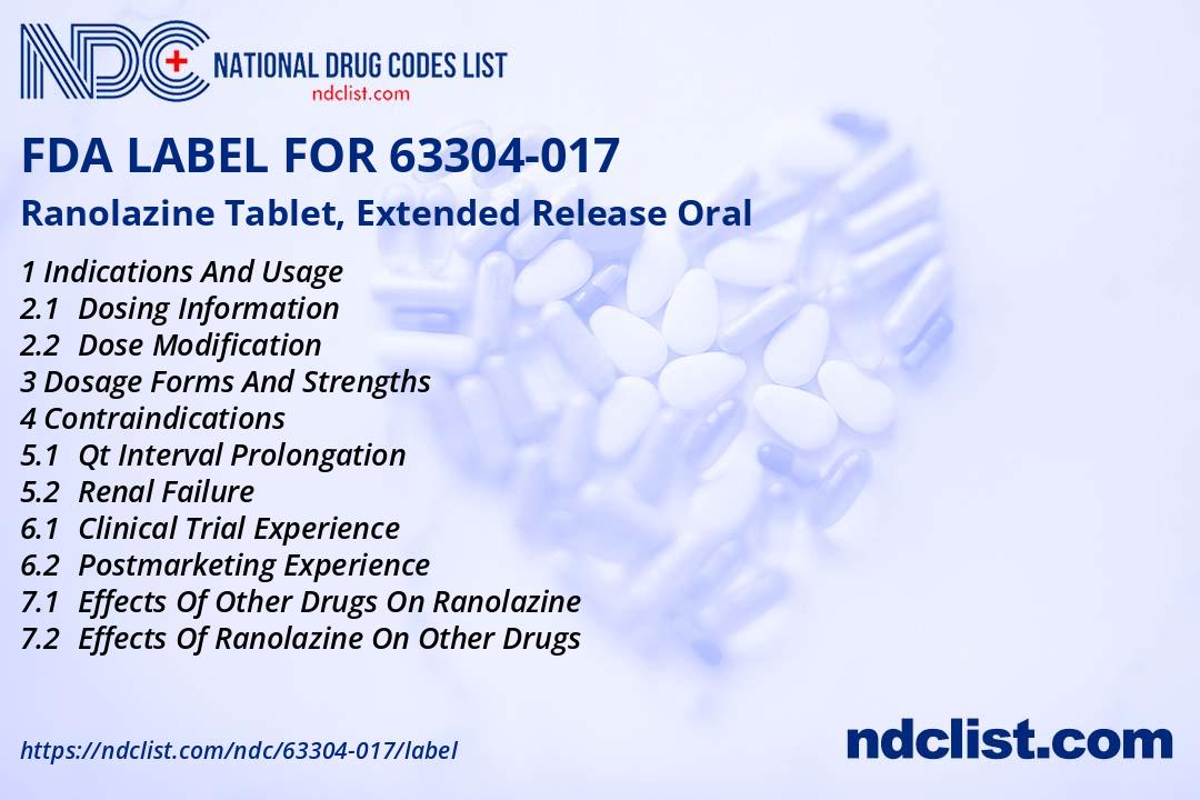 Ranolazine FDA Label - NDC 63304-017