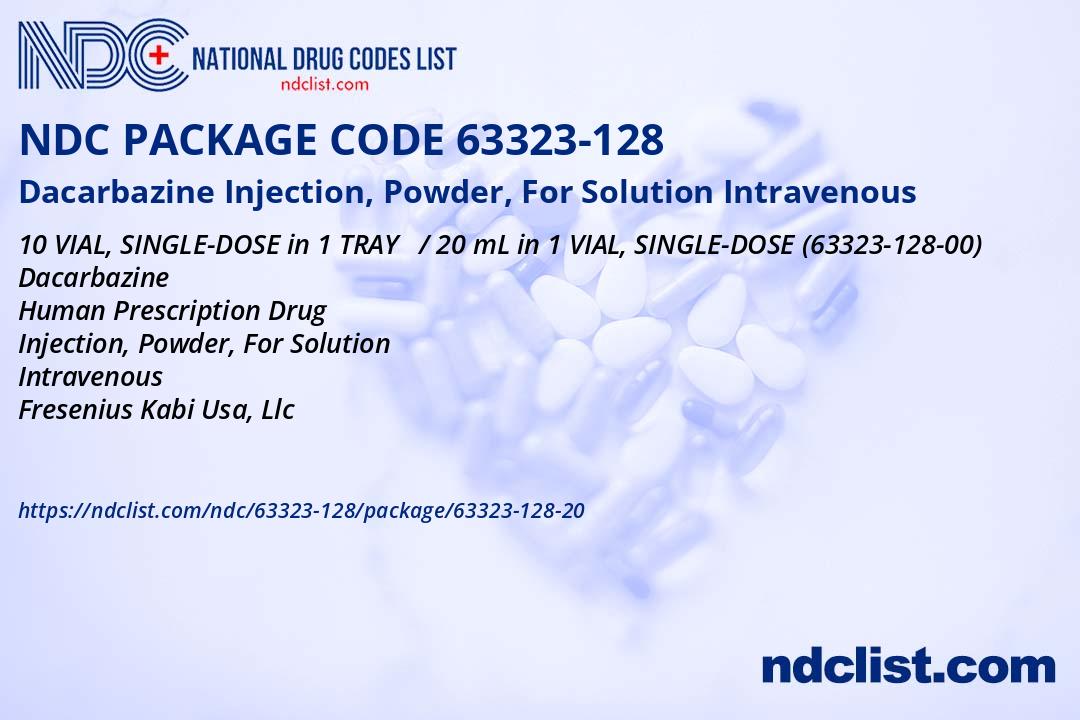 NDC Package 63323-128-20 Dacarbazine Injection, Powder, For Solution ...