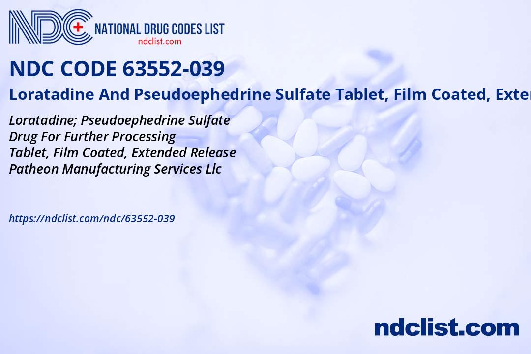 NDC 63552-039 Loratadine And Pseudoephedrine Sulfate Tablet, Film ...