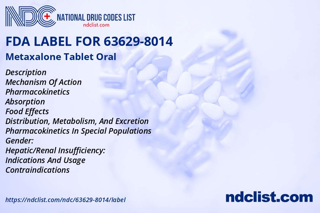 Metaxalone Tablet FDA Label - NDC 63629-8014