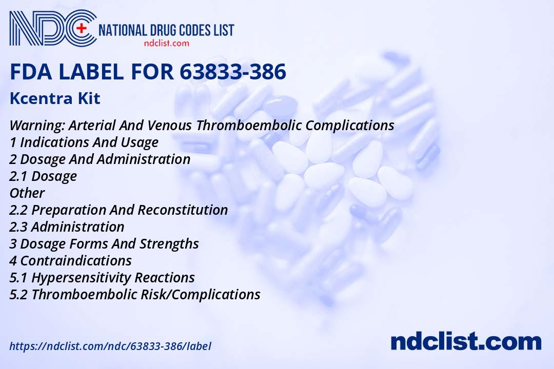 Kcentra Kit FDA Label - NDC 63833-386