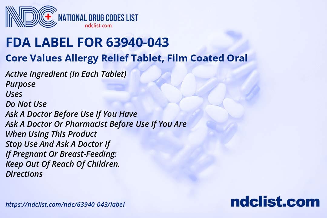 FDA Label for Core Values Allergy Relief - Indications, Usage & Precautions