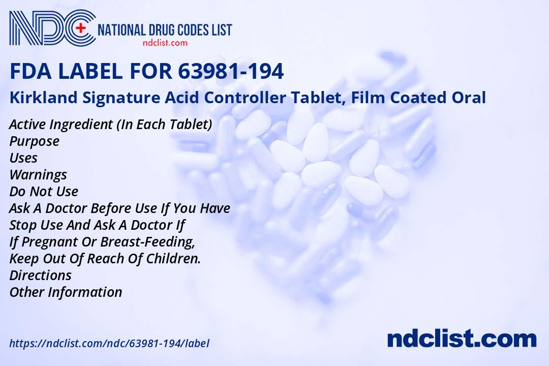 Kirkland Signature Acid Controller- FDA Label NDC63981-194