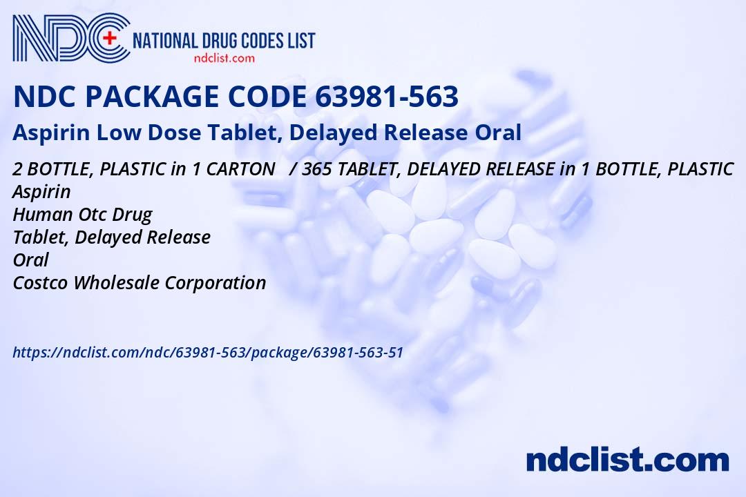 NDC Package 63981-563-51 Aspirin Low Dose Tablet, Delayed Release Oral