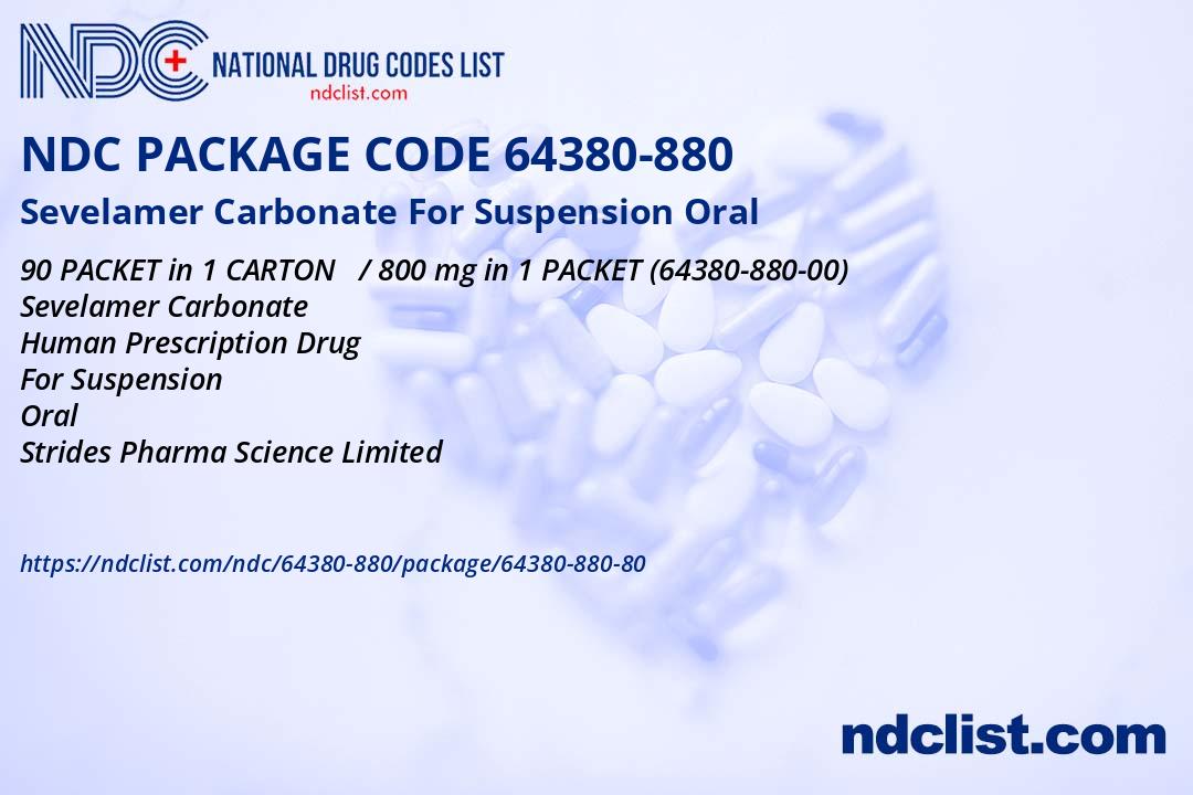 NDC Package 64380-880-80 Sevelamer Carbonate For Suspension Oral