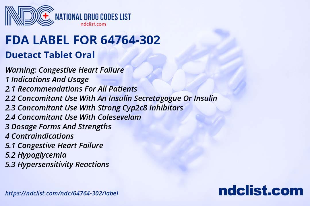 Duetact Tablet FDA Label - NDC 64764-302