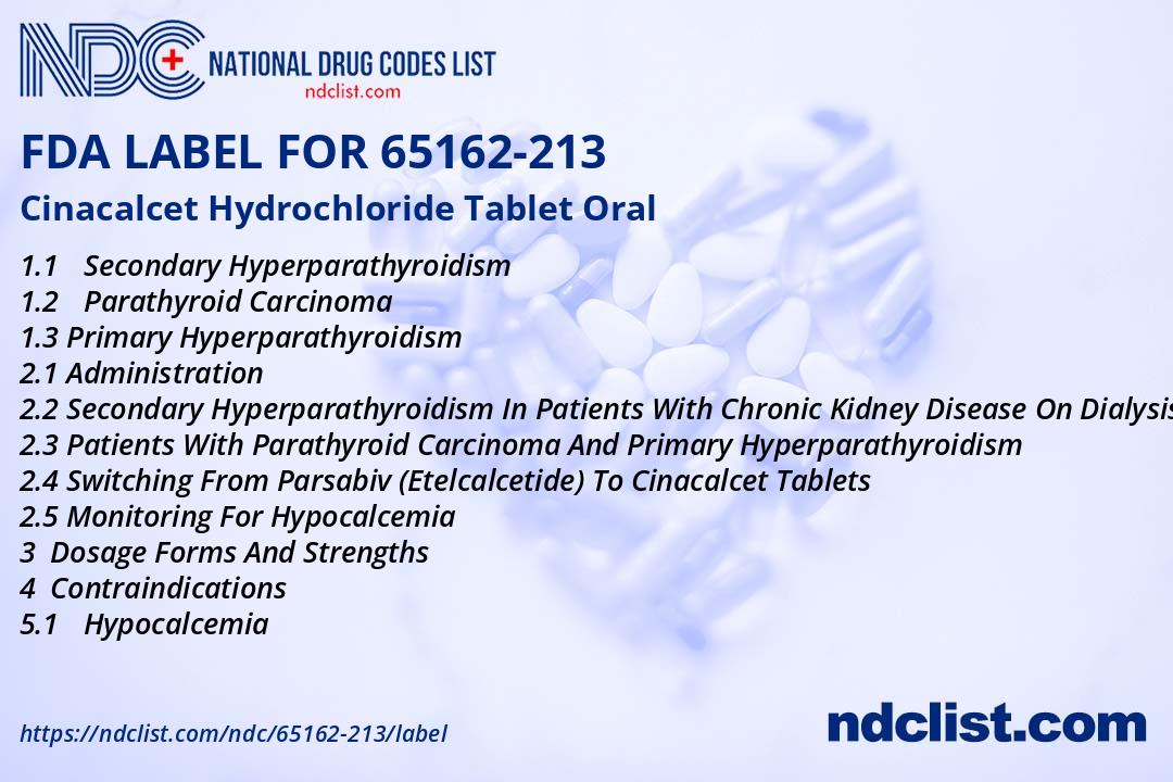 Cinacalcet Hydrochloride Tablet FDA Label - NDC 65162-213