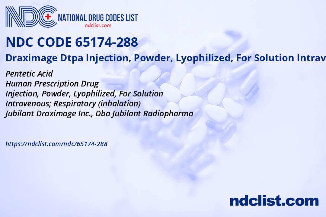 NDC 65174-288 Draximage Dtpa Injection, Powder, Lyophilized, For ...