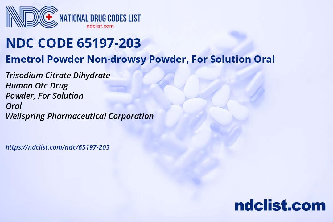 NDC 65197-203 Emetrol Powder Non-drowsy Powder, For Solution Oral