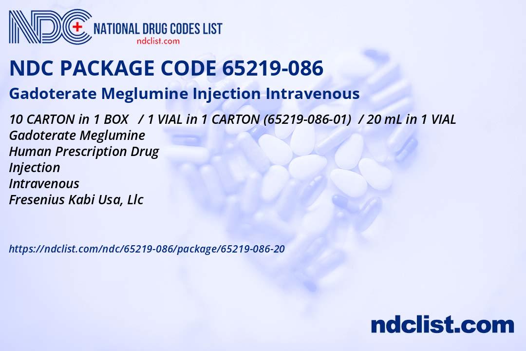 NDC Package 65219-086-20 Gadoterate Meglumine Injection Intravenous