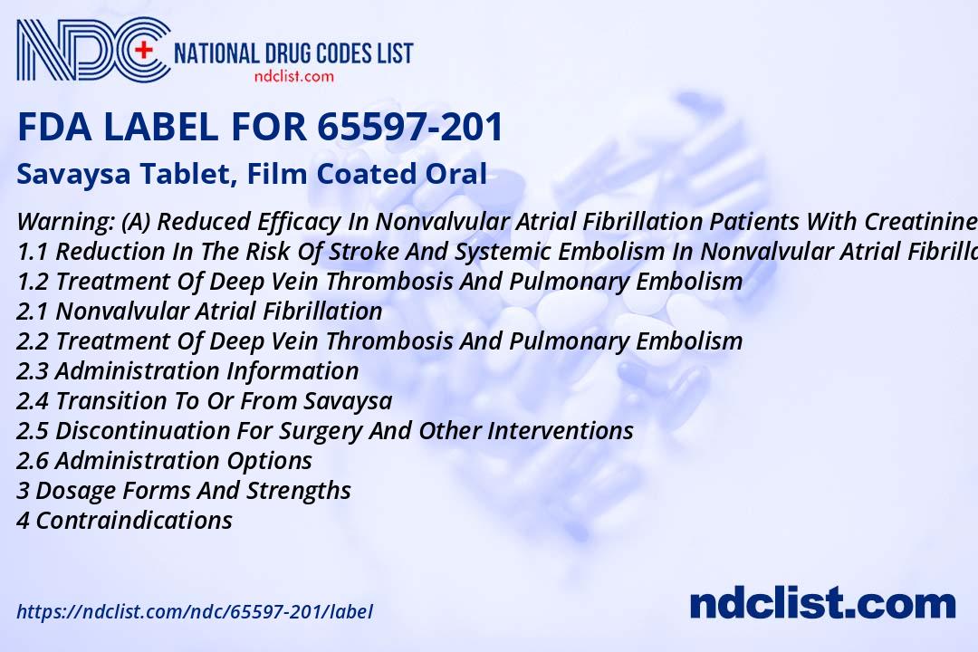 FDA Label for Savaysa Tablet, Film Coated Oral - Indications, Usage ...