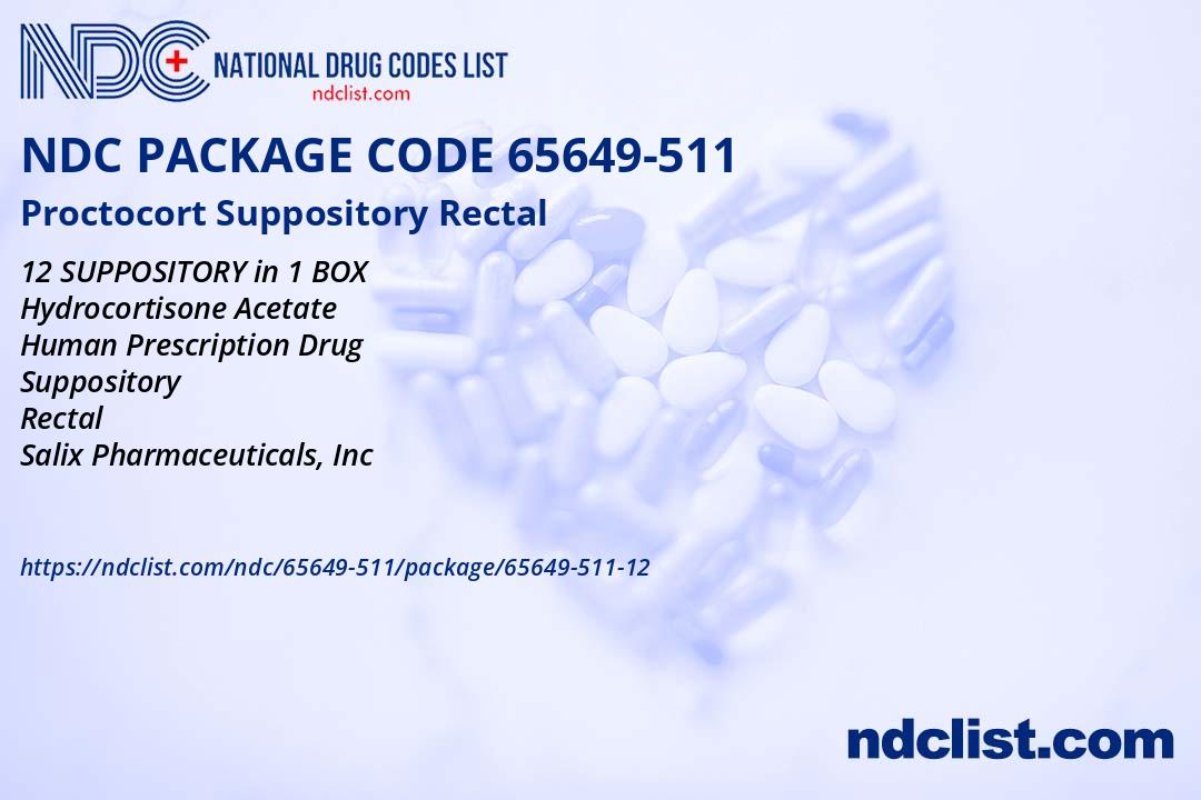 NDC Package 65649-511-12 Proctocort Suppository Rectal