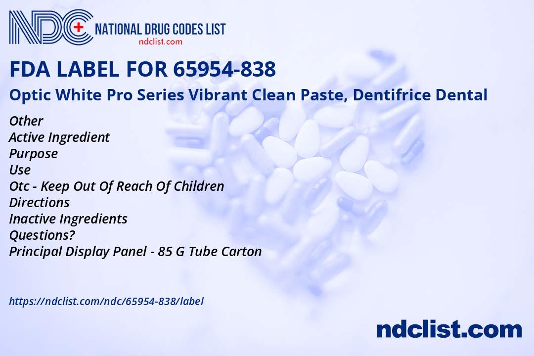 Optic White Pro Series Vibrant Clean- FDA Label NDC65954-838