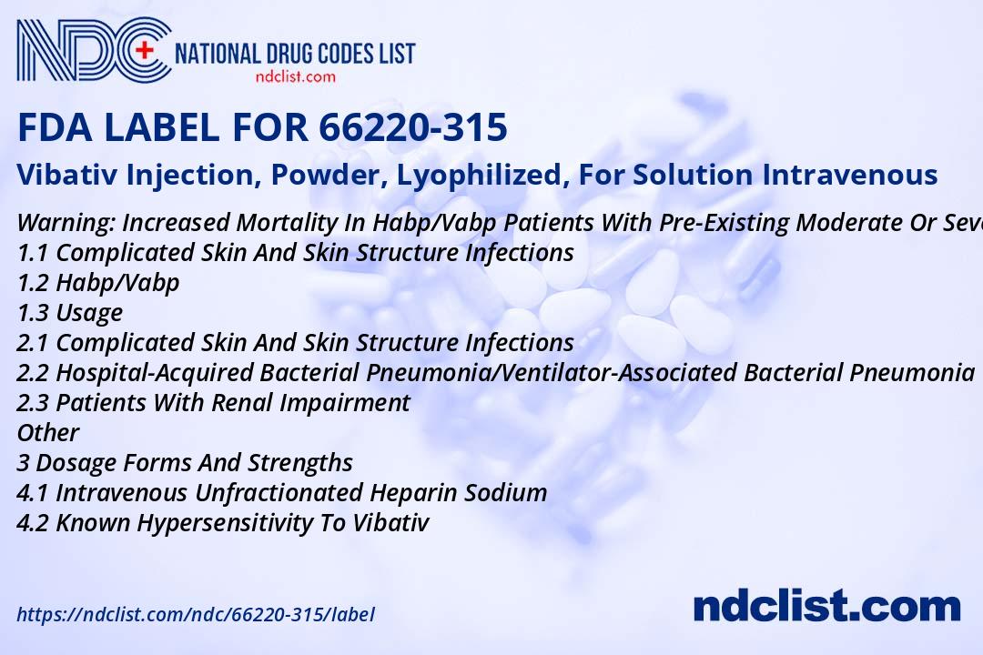 Vibativ - FDA Label NDC 66220-315