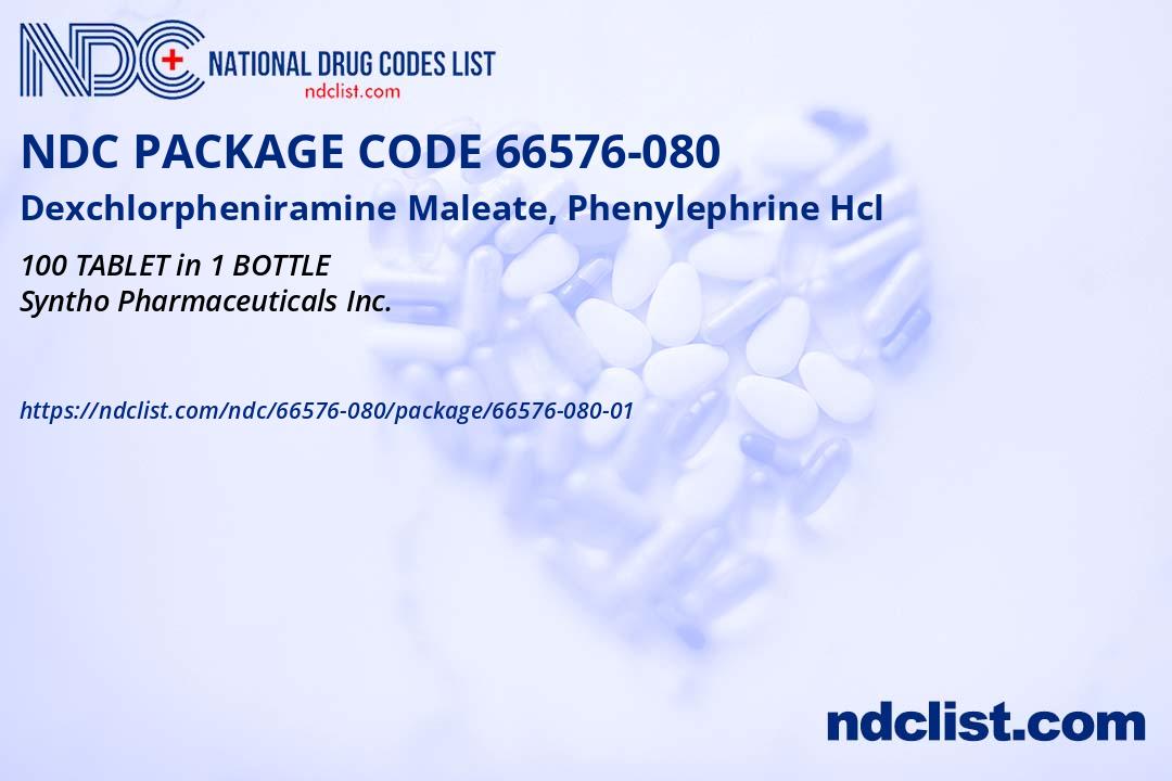 NDC Package 66576-080-01 Dexchlorpheniramine Maleate, Phenylephrine Hcl