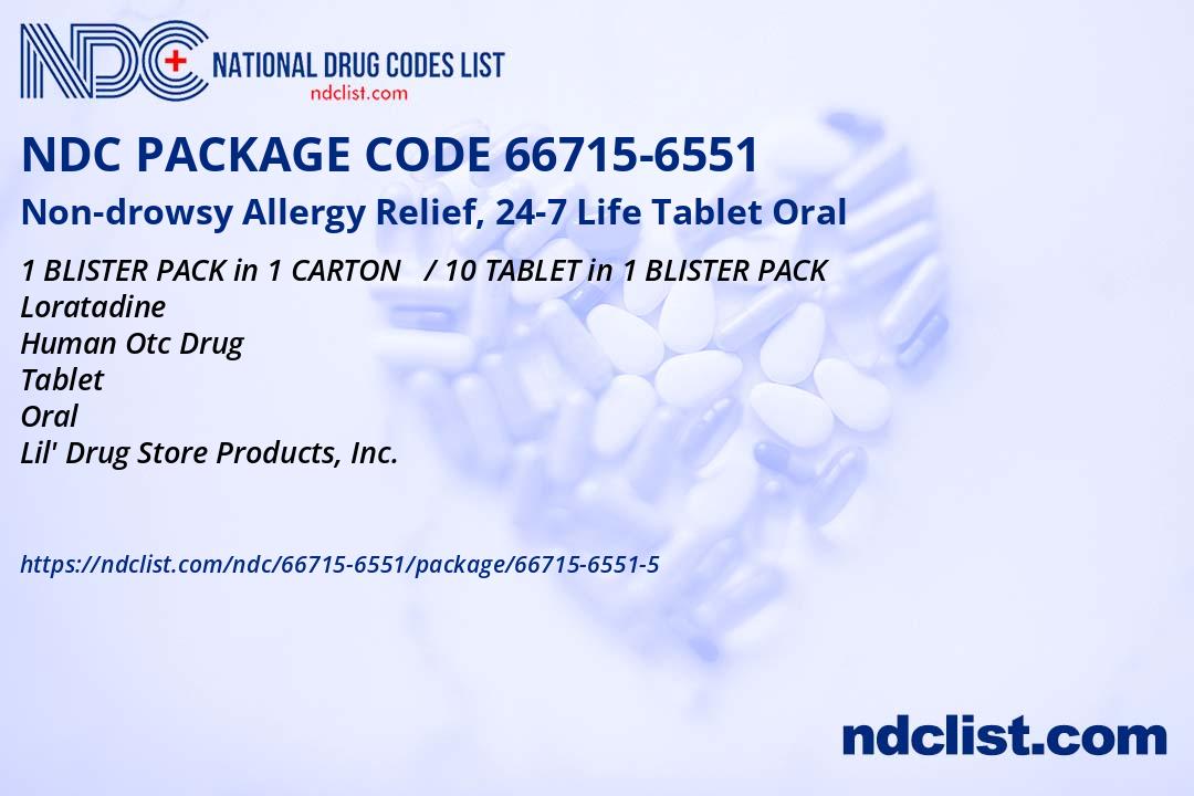 NDC Package 66715-6551-5 Non-drowsy Allergy Relief, 24-7 Life Tablet Oral