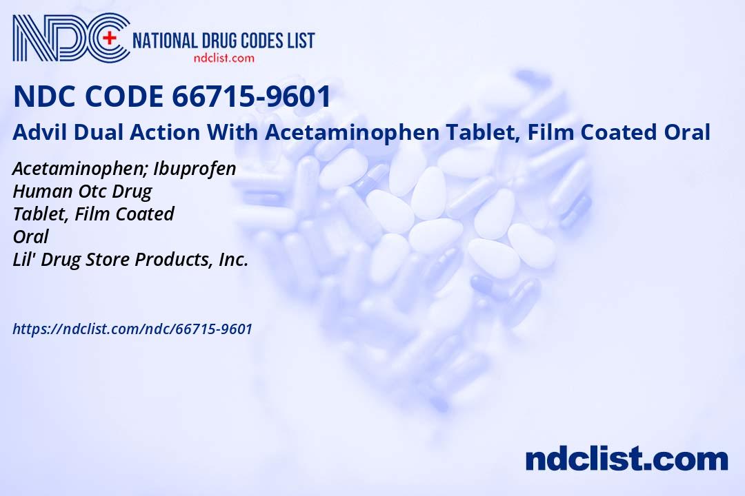 NDC 66715-9601 Advil Dual Action With Acetaminophen Tablet, Film Coated ...