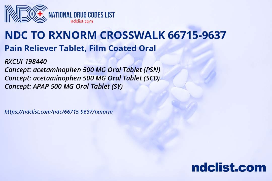 NDC RxNorm Crosswalk 66715-9637 Pain Reliever Tablet, Film Coated Oral
