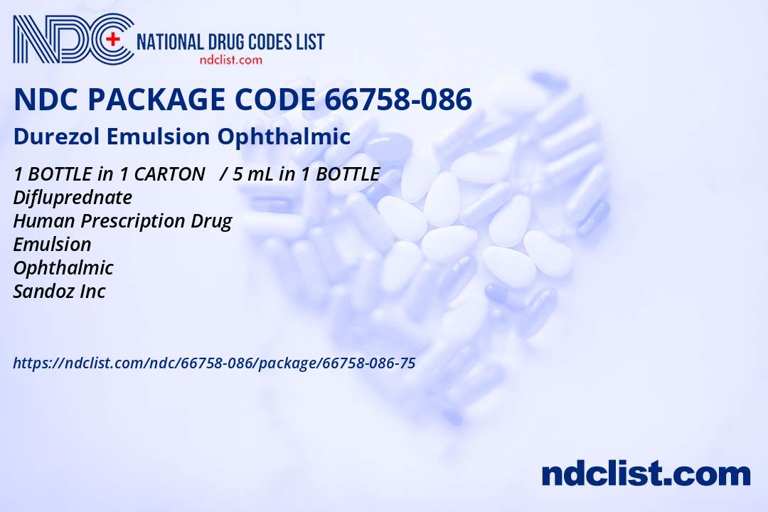 NDC Package 66758-086-75 Durezol Emulsion Ophthalmic
