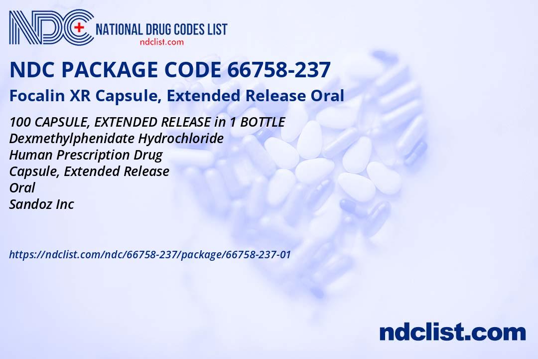 NDC Package 66758-237-01 Focalin XR Capsule, Extended Release Oral