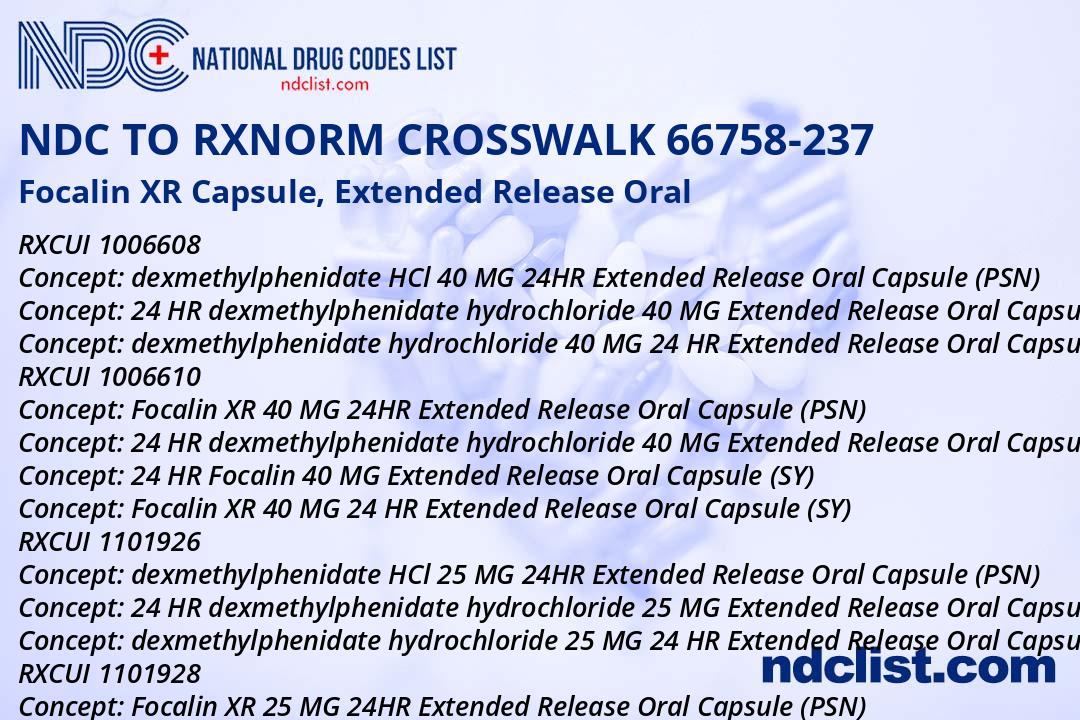 NDC RxNorm Crosswalk 66758-237 Focalin XR Capsule, Extended Release Oral