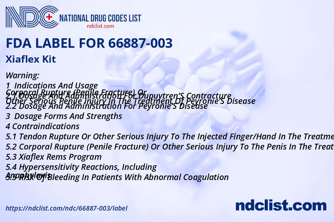 FDA Label for Xiaflex Kit - Indications, Usage & Precautions
