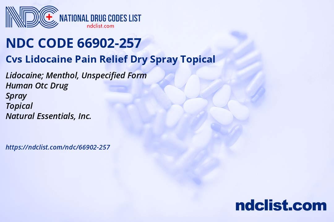 NDC 66902-257 Cvs Lidocaine Pain Relief Dry Spray Topical