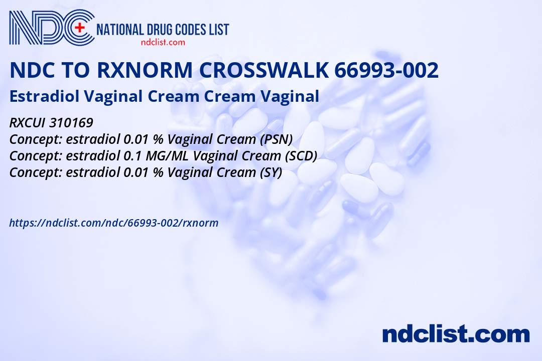 NDC RxNorm Crosswalk 66993-002 Estradiol Vaginal Cream Cream Vaginal