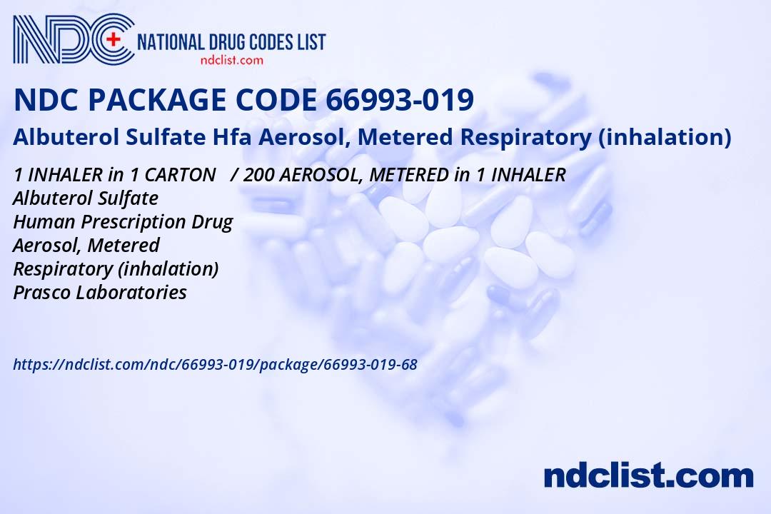 Albuterol Sulfate Aerosol, Metered NDC Package 66993-019-68