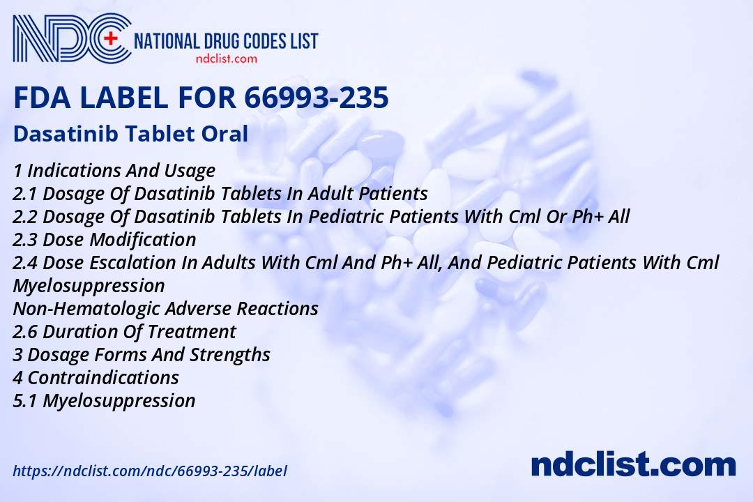FDA Label for Dasatinib Tablet Oral - Indications, Usage & Precautions