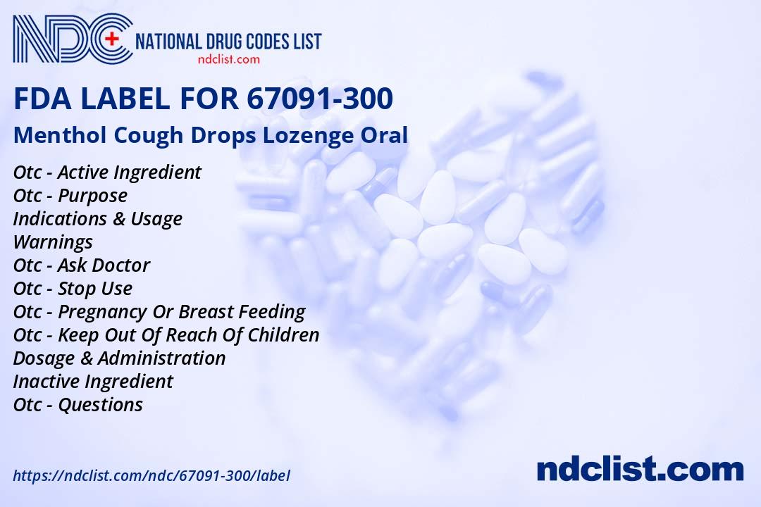 Menthol Cough Drops Lozenge FDA Label - NDC 67091-300