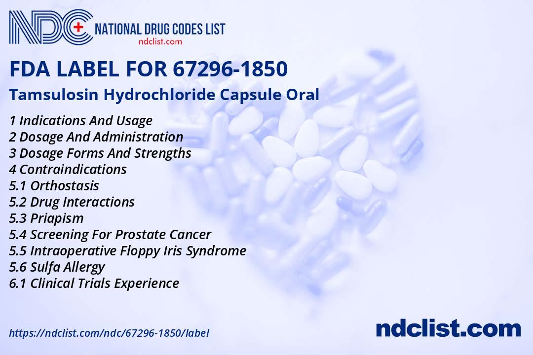 Tamsulosin Hydrochloride FDA Label - NDC 67296-1850