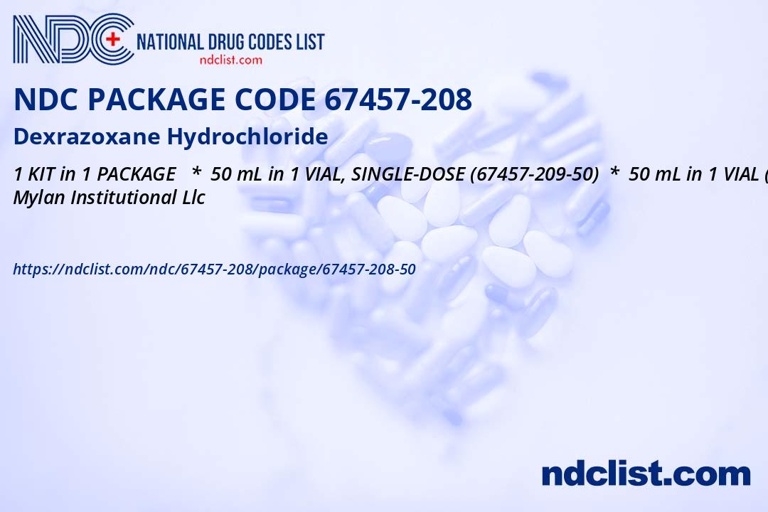 NDC Package 67457-208-50 Dexrazoxane Hydrochloride