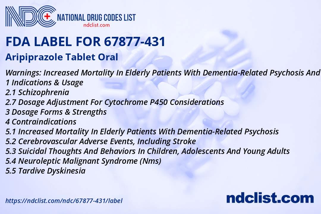 Aripiprazole Tablet FDA Label - NDC 67877-431