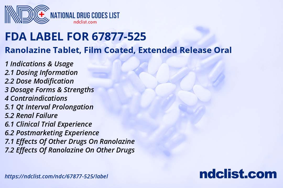 Ranolazine FDA Label - NDC 67877-525
