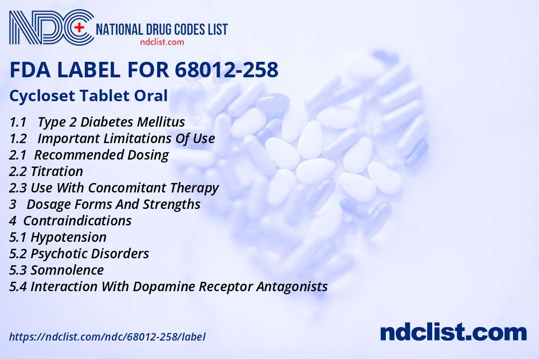 FDA Label for Cycloset Tablet Oral - Indications, Usage & Precautions