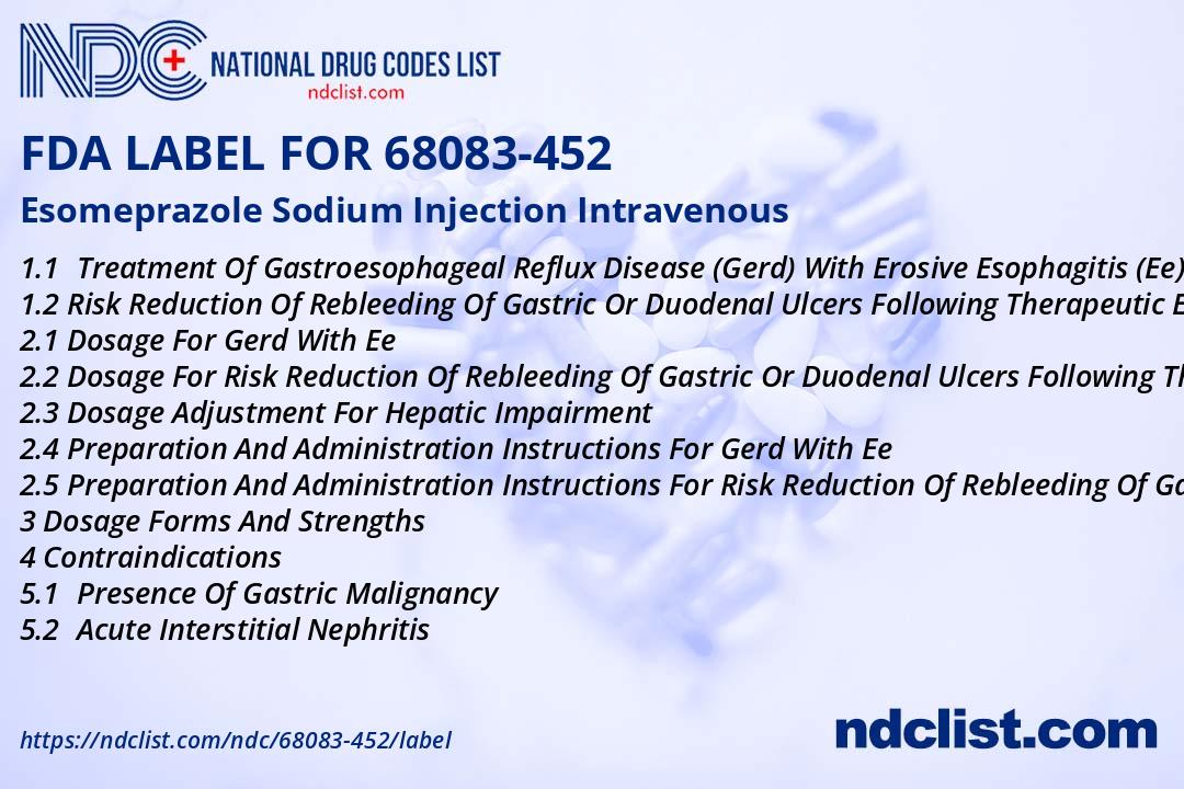 Esomeprazole Sodium Injection FDA Label - NDC 68083-452