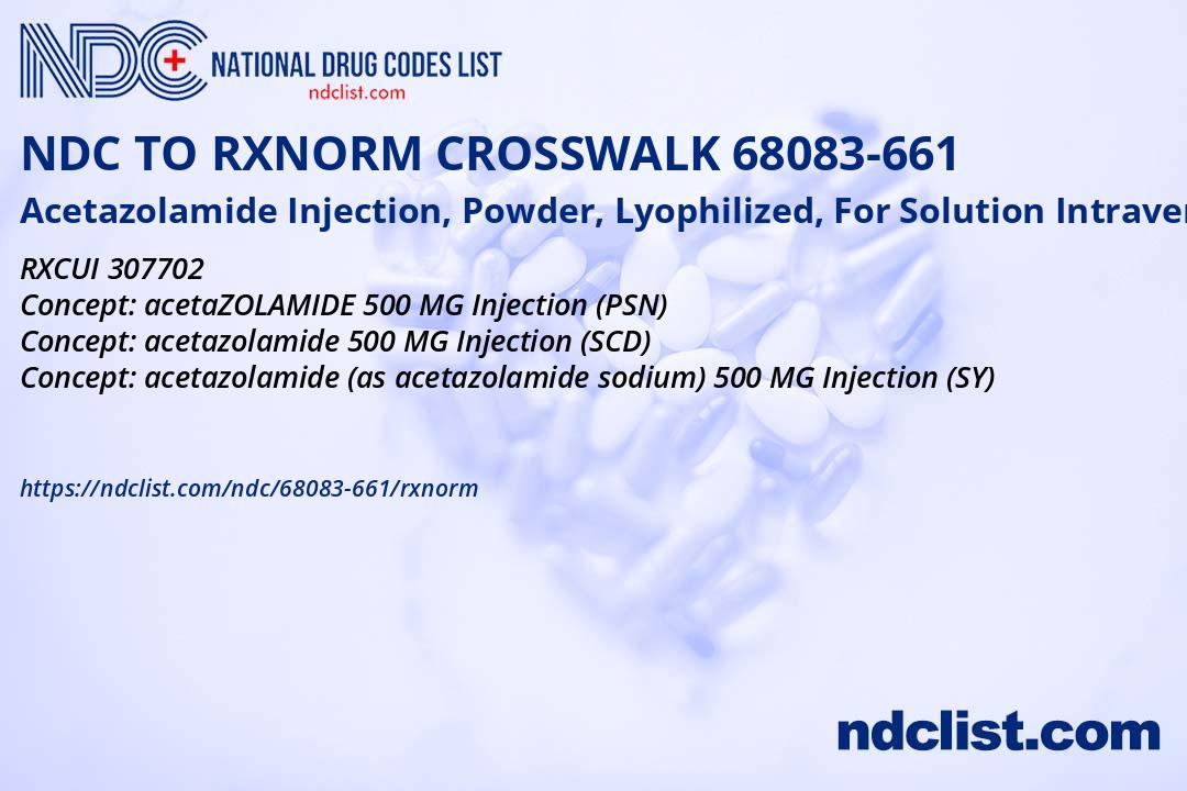 NDC RxNorm Crosswalk 68083-661 Acetazolamide Injection, Powder ...