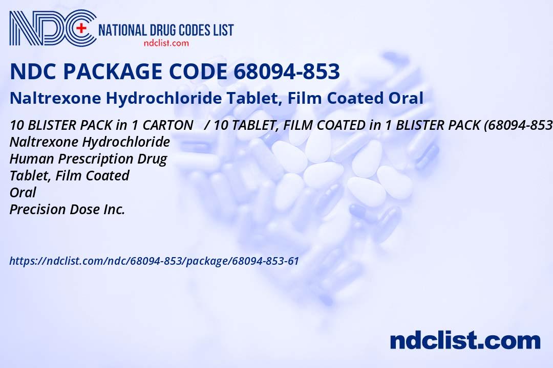 NDC Package 68094-853-61 Naltrexone Hydrochloride Tablet, Film Coated Oral