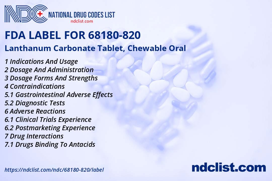 Lanthanum Carbonate Tablet, Chewable- FDA Label NDC68180-820