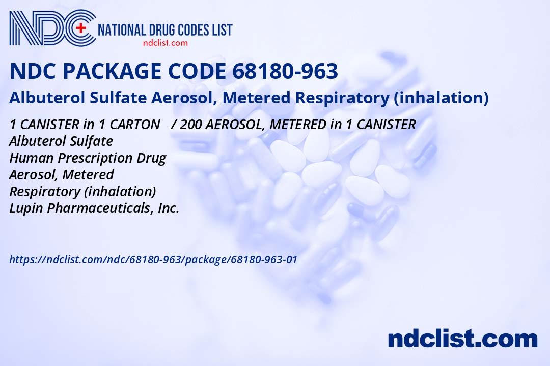 Albuterol Sulfate Aerosol, Metered NDC Package 68180-963-01
