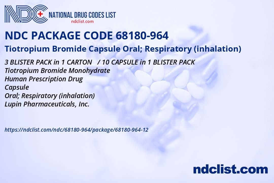 NDC Package 68180-964-12 Tiotropium Bromide Capsule Oral; Respiratory ...