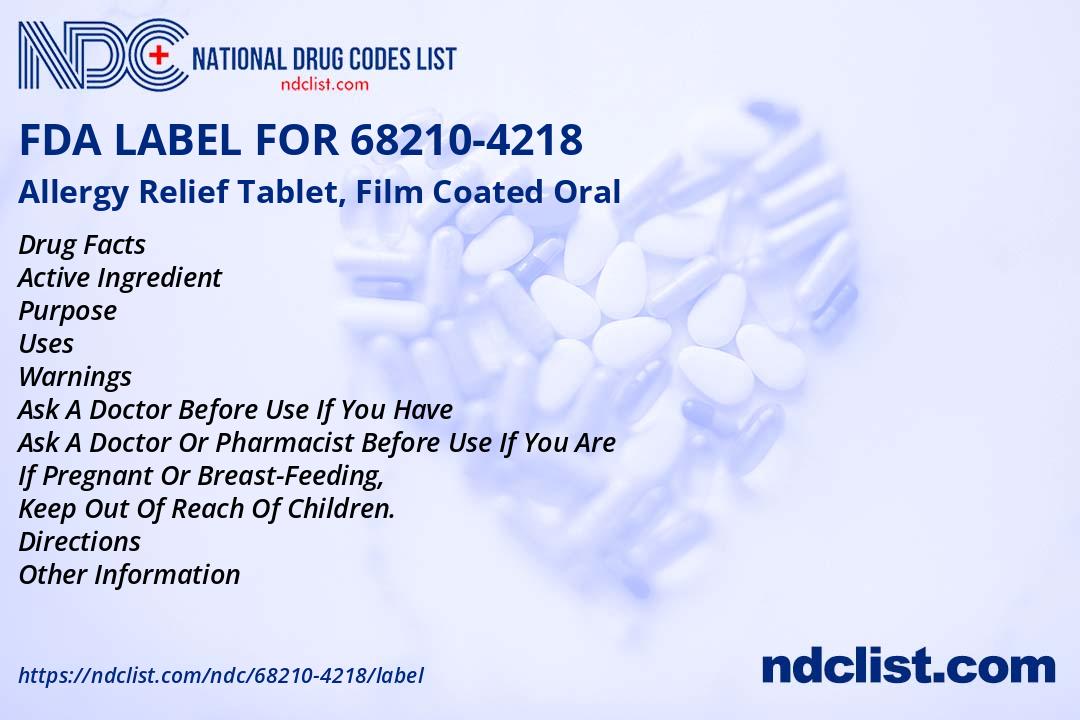 Allergy Relief FDA Label - NDC 68210-4218