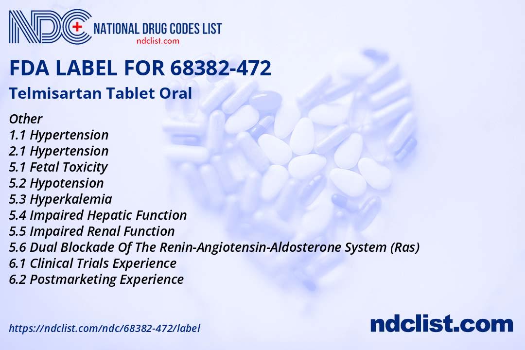 Telmisartan Tablet- FDA Label NDC68382-472