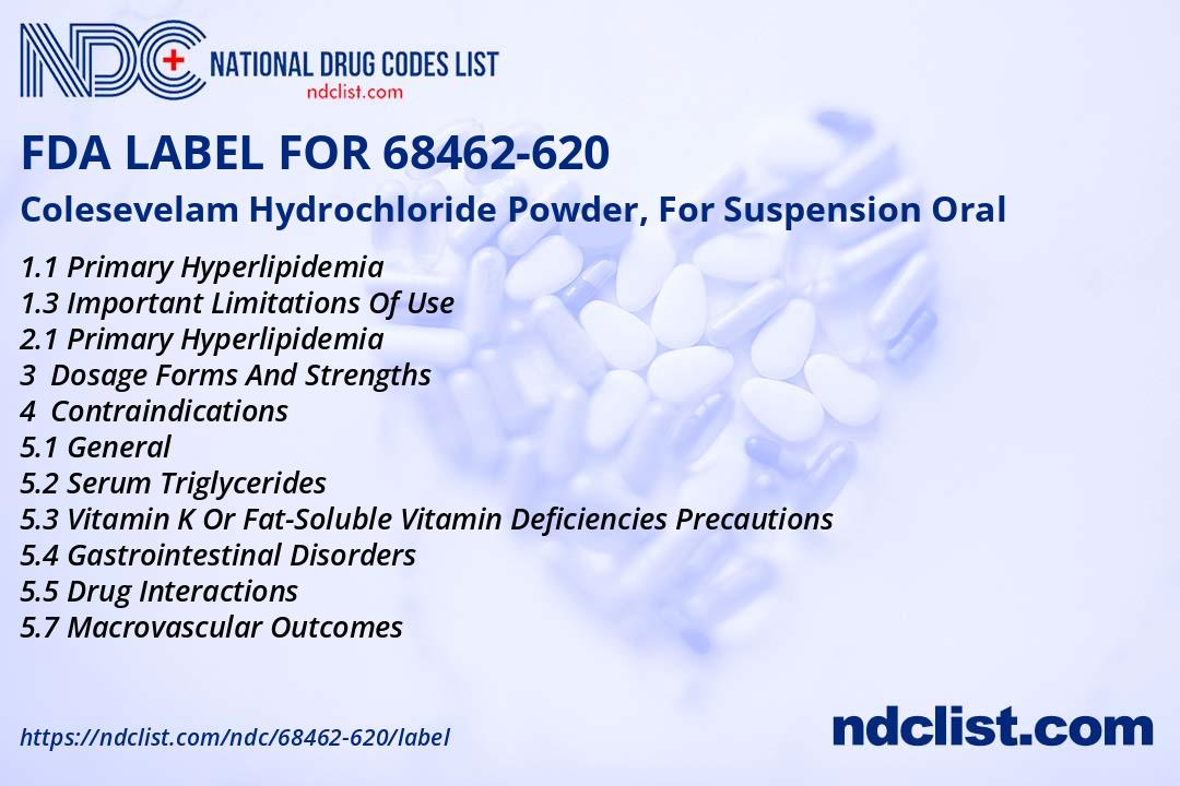 Colesevelam Hydrochloride- FDA Label NDC68462-620