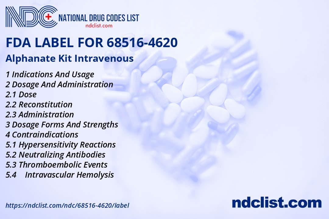 FDA Label for Alphanate Kit Intravenous - Indications, Usage & Precautions