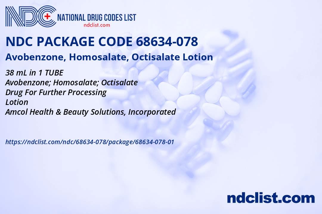 NDC Package 68634-078-01 Avobenzone, Homosalate, Octisalate Lotion