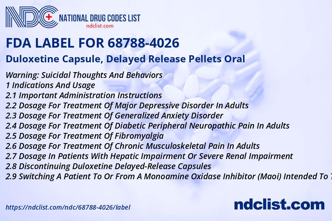 Duloxetine FDA Label - NDC 68788-4026