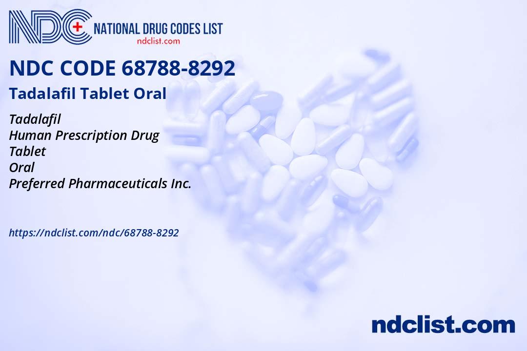 NDC 68788-8292 Tadalafil Tablet Oral